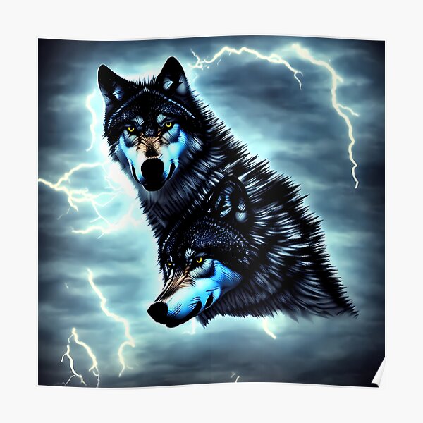 "Lightning wolf pack night sky" Poster for Sale by BigBrainArtwork ...