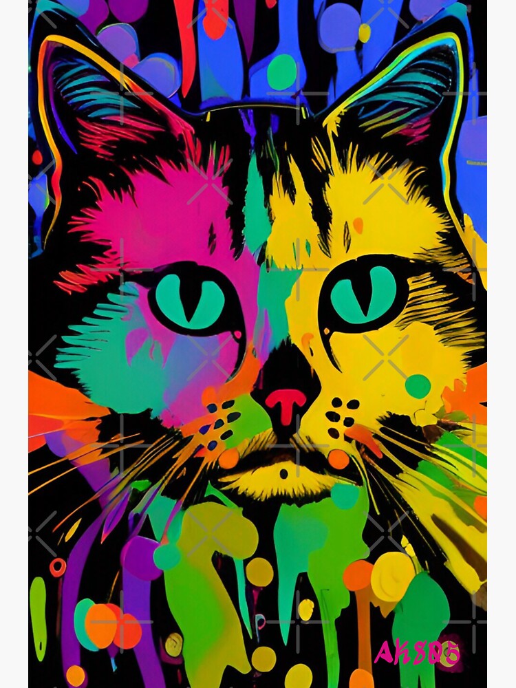 "Neon Grumpy Cat Art, Colorful Cat Painting, Cat T-shirt design ...