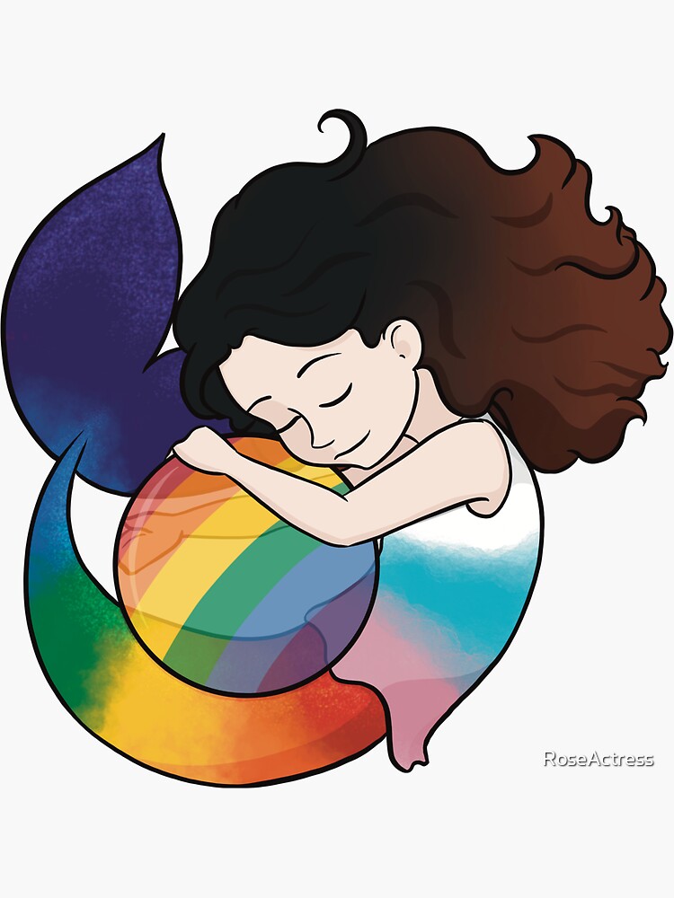 "LGBTQ+ Pride Mermaid Hugging a Ball - Variation 1" Sticker for Sale by ...