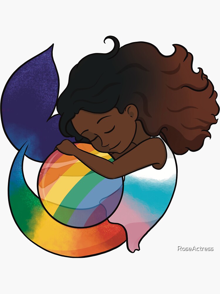 "LGBTQ+ Pride Mermaid Hugging a Ball - Variation 3" Sticker for Sale by ...
