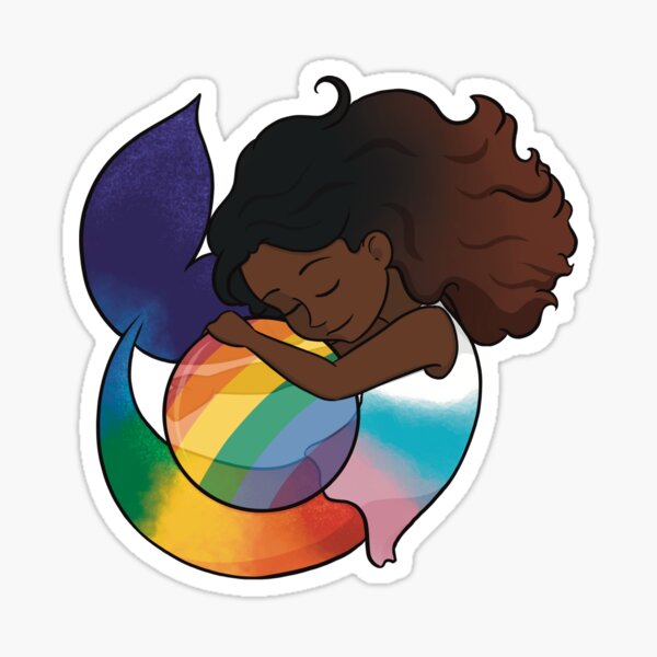 "LGBTQ+ Pride Mermaid Hugging a Ball - Variation 3" Sticker for Sale by ...