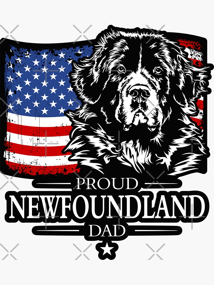 "Newfoundland Dad Dog Flag Patriotic Dog Canine Portrait" Sticker for ...