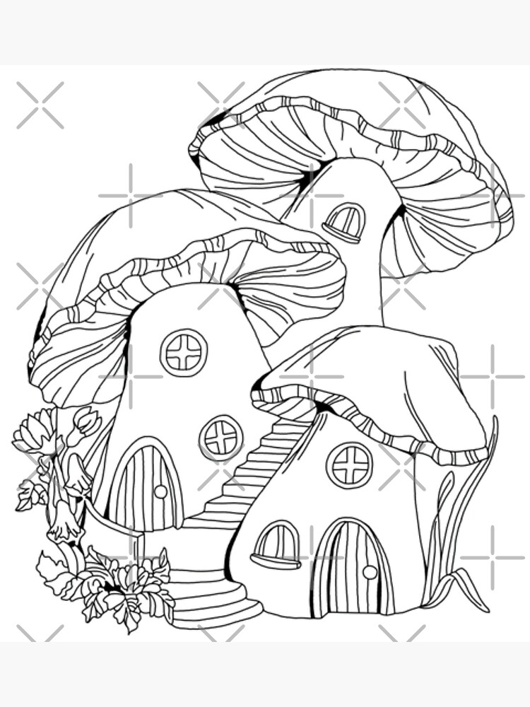 "Toadstool Houses - Fairy-tale - Outline/Black and White" Poster for ...