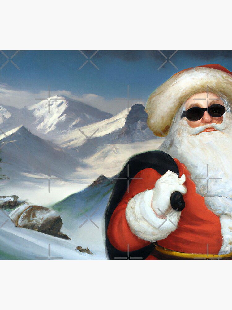 "Santa Clause crossing the Alps - Christmas Digital Art" Sticker for ...