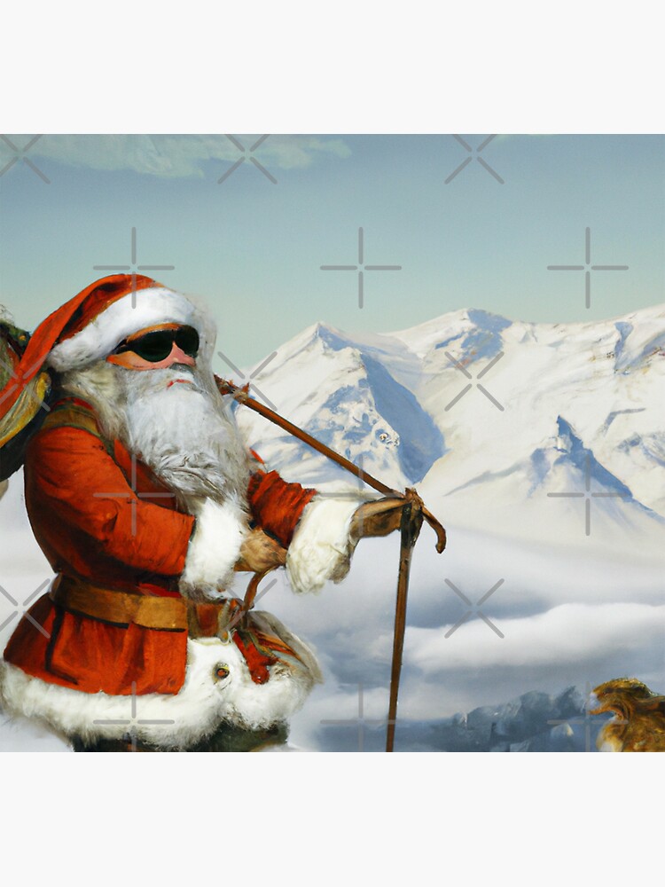 "Santa Clause crossing the Alps - Christmas Digital Art" Sticker for ...