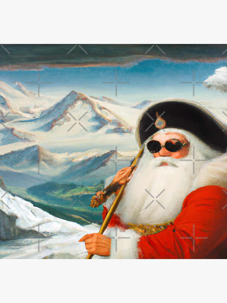 "Santa Clause crossing the Alps - Christmas Digital Art" Sticker for ...