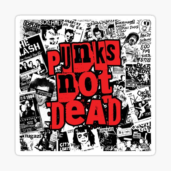 "Punk Flyers Collage Punkrock Punks Not Dead Stencil" Sticker for Sale ...