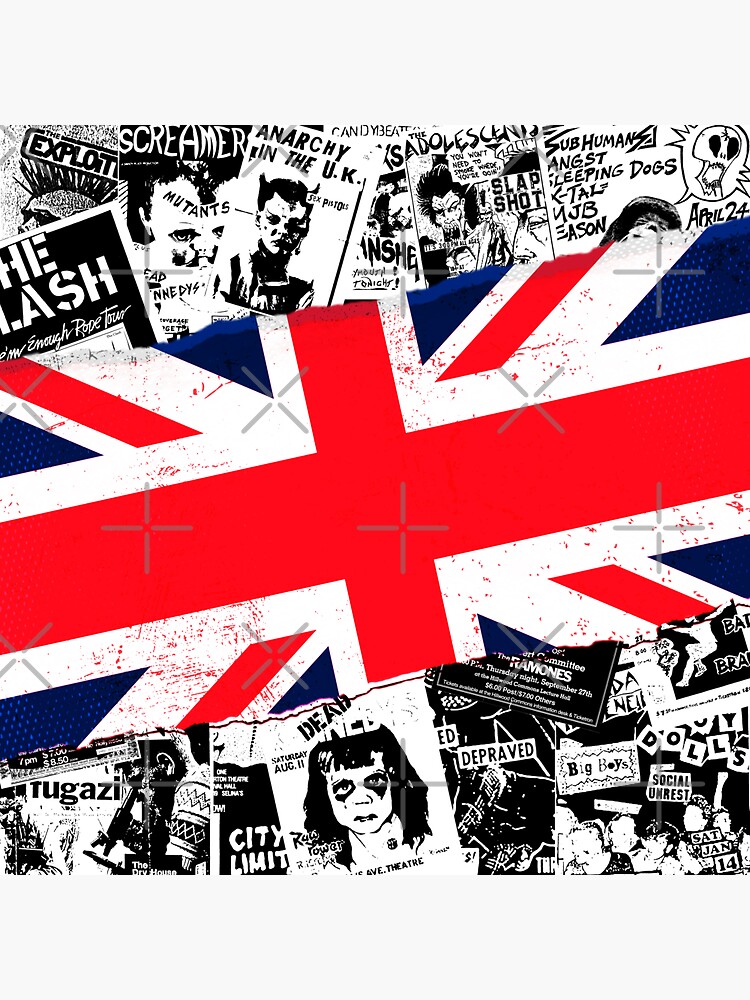 "Punk Flyers Collage Punkrock with UK Flag" Sticker for Sale by ...