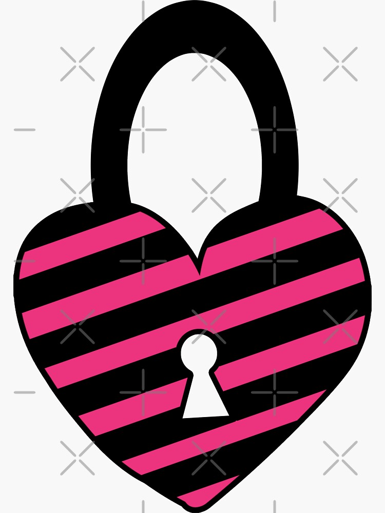 "Pink Heart, Black Lines, Ruby Color, Key Lock" Sticker for Sale by ...