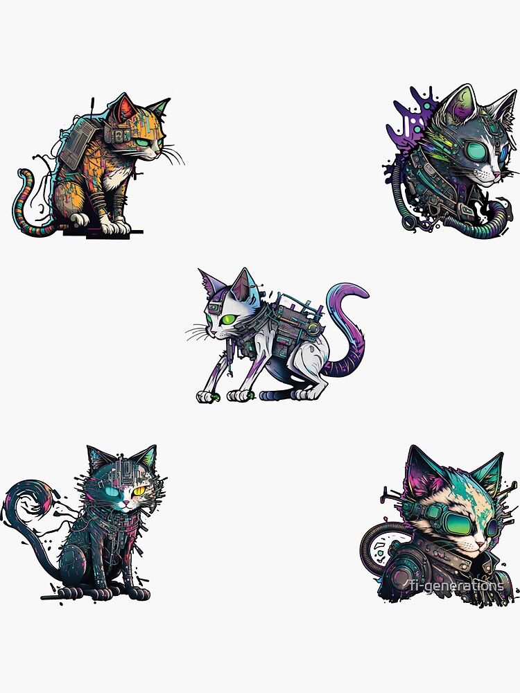 "Cyber Kitty Pack 1" Sticker for Sale by fi-generations | Redbubble
