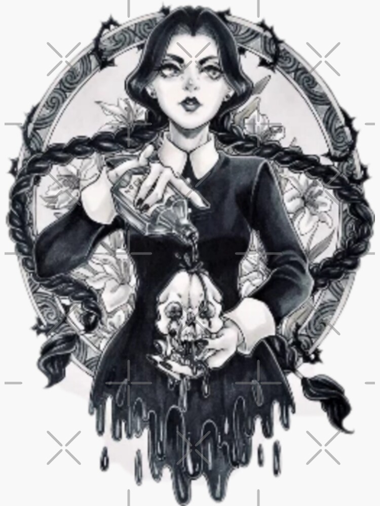 Wednesday Addams Holding Skull Sticker sold by Total Academic | SKU ...