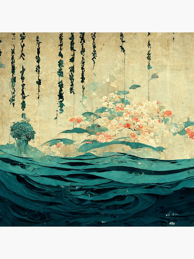 "Ukiyo-e old Japanese art style of sea flowers and Japanese font and ...