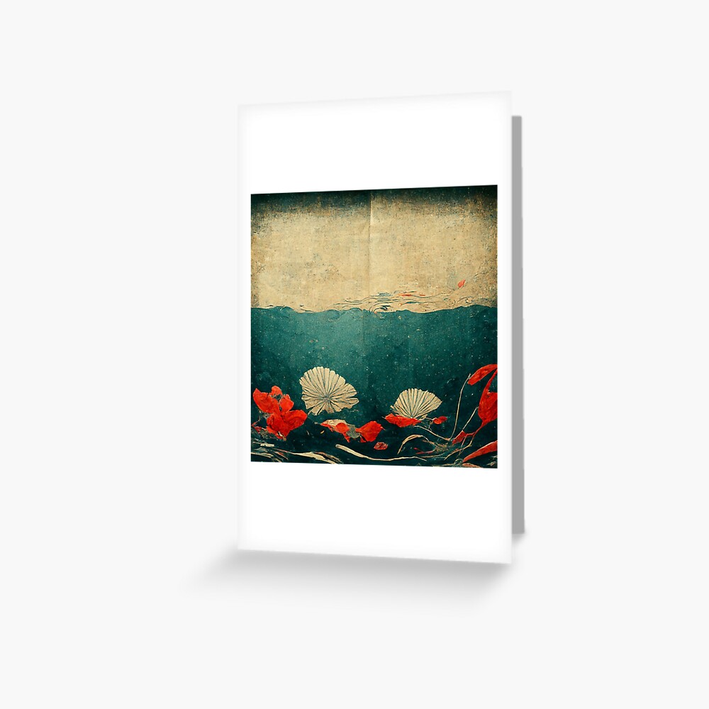 "Ukiyo-e old Japanese art style of sea flowers, fish, Japanese font and ...