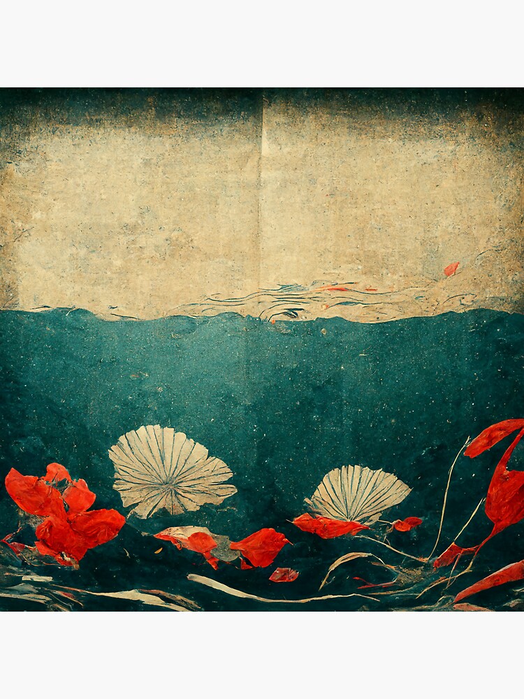 "Ukiyo-e old Japanese art style of sea flowers, fish, Japanese font and ...