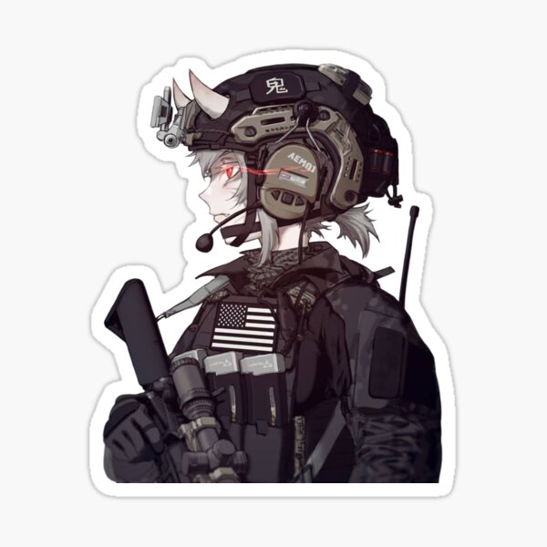 "Military Anime Girl" Sticker for Sale by kittiescuties | Redbubble