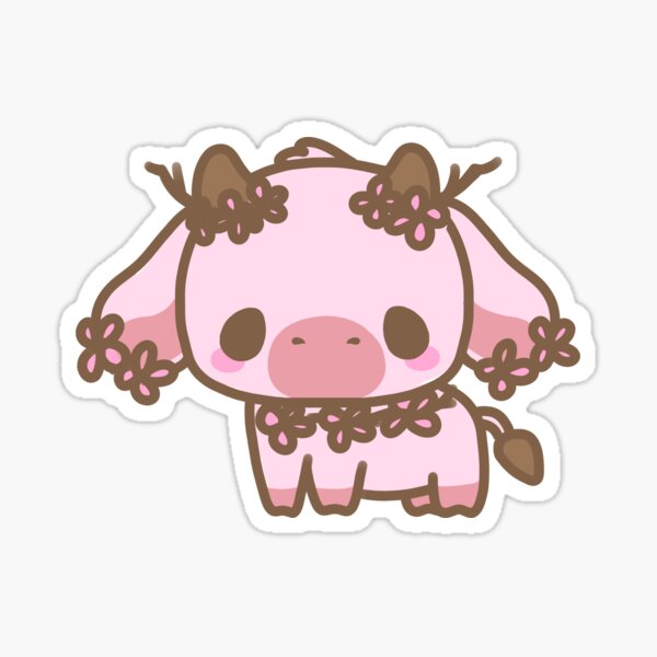 "fluffy cherry blossom cow" Sticker for Sale by casserolestan | Redbubble