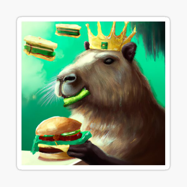 "King Capybara Eating Hamburger" Sticker for Sale by Gota16 | Redbubble