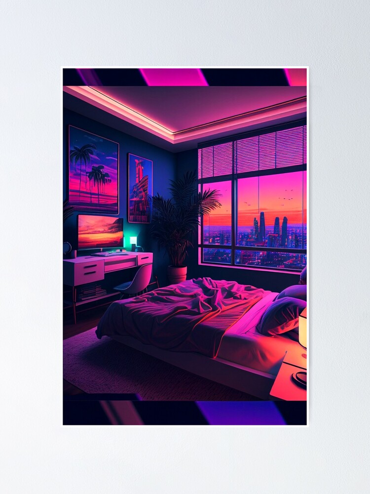 "Synthwave Dreams Retrowave Hotel Vaporwave Bedroom Lofi Living" Poster ...