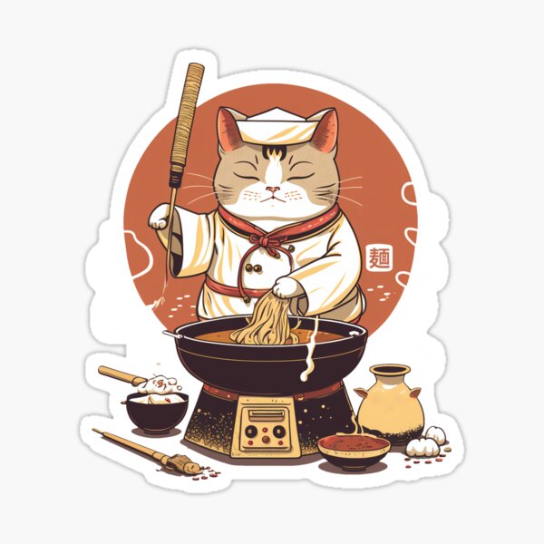 "Master Chef Meow Cooks Noodles" Sticker for Sale by CutePlanetEarth ...