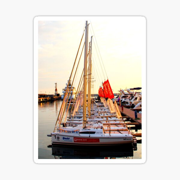 "MARITIME #32 - Line of Small Sailing Yachts at Dock" Sticker for Sale ...