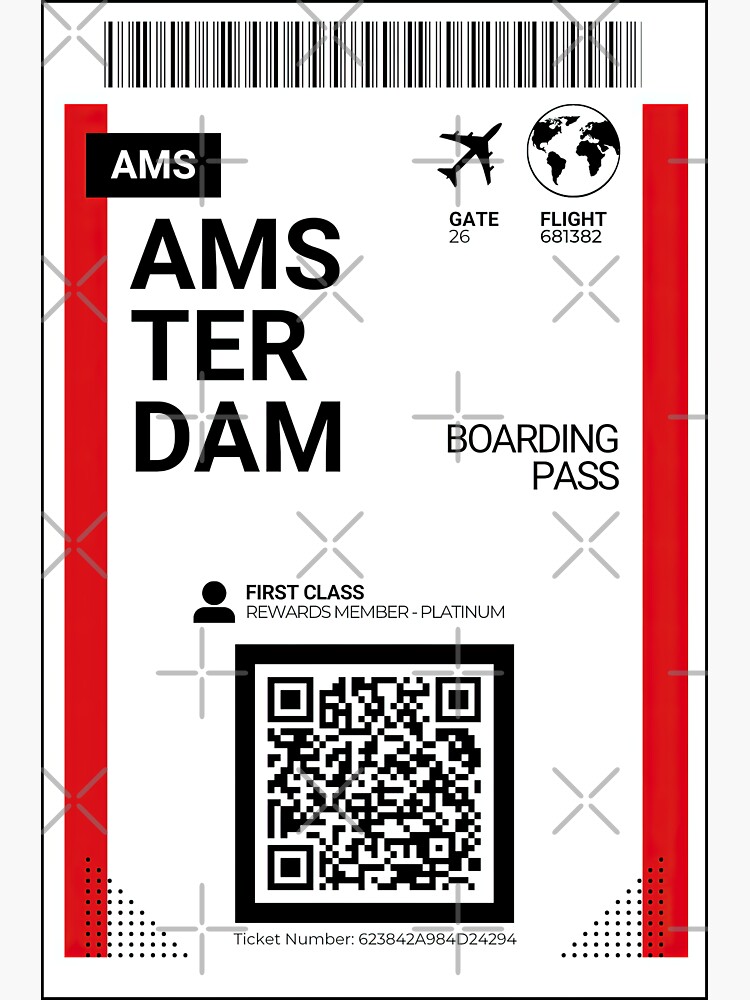 "AMS, Amsterdam, Netherlands - Flight Boarding Pass Travel Ticket ...