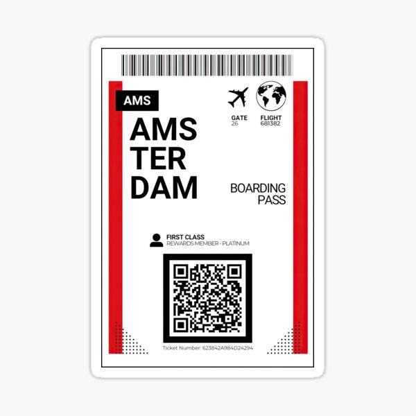 "AMS, Amsterdam, Netherlands - Flight Boarding Pass Travel Ticket ...