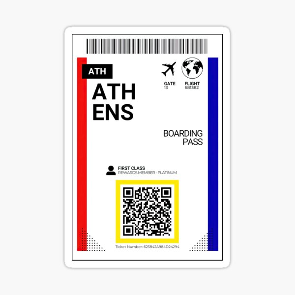 "ATH, Athens, Greece - Flight Boarding Pass Travel Ticket" Sticker for ...