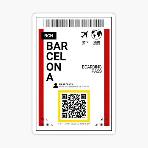 "BCN, Barcelona, Spain - Flight Boarding Pass Travel Ticket" Sticker ...