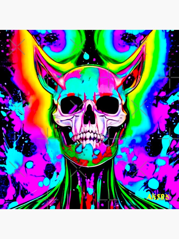 "Beautiful Neon Skull Art, Rainbow Colors, Digital Artwork, Skull T ...