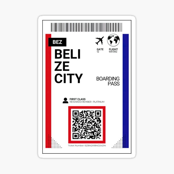 "BEZ, Belize City, Belize - Flight Boarding Pass Travel Ticket" Sticker ...