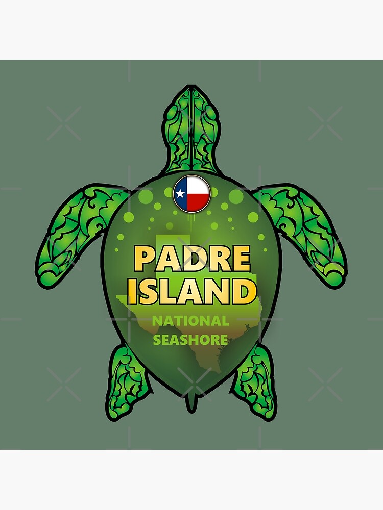 "Padre Island National Seashore Texas map flag sea turtle" Poster for ...