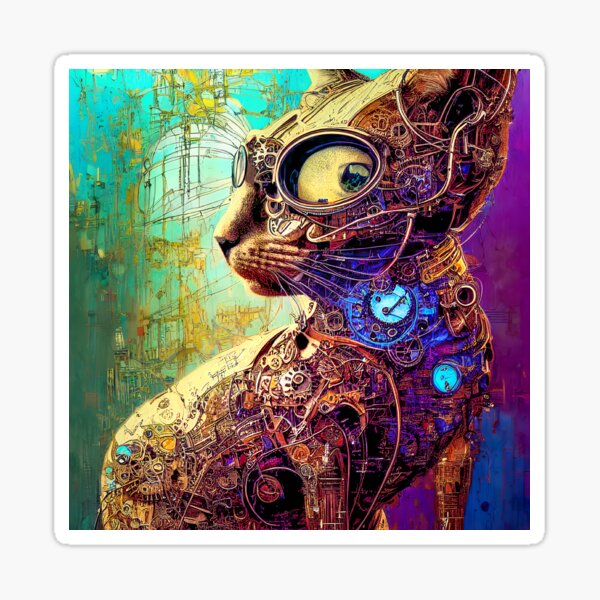 "Steampunk Robot Cat" Sticker for Sale by fineart2017 | Redbubble