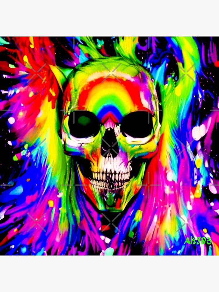 "Beautiful Rainbow Skull Art, Bright Neon Colors, Digital Skull Artwork ...