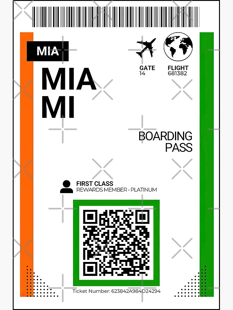 "MIA, Miami, Florida, USA - Flight Boarding Pass Travel Ticket" Art ...