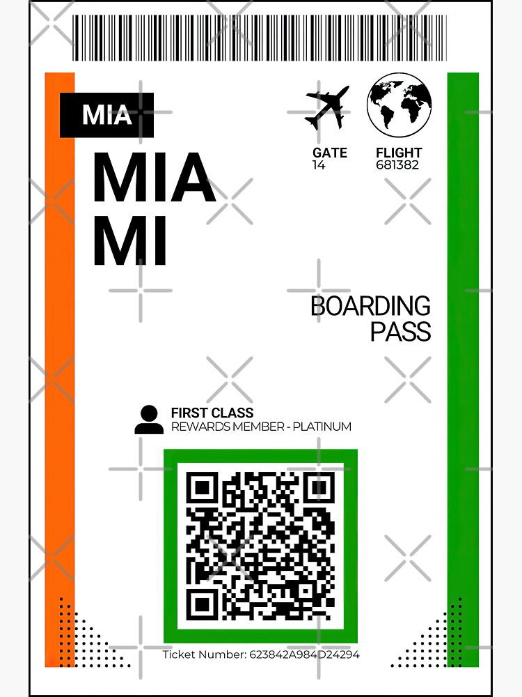 "MIA, Miami, Florida, USA - Flight Boarding Pass Travel Ticket" Sticker ...