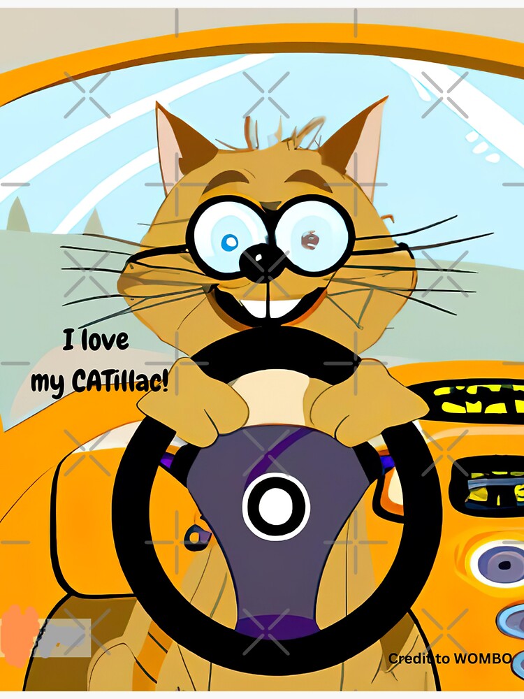 "Funny, happy cat drives his CATillac car wall art. Cartoon, funny cat ...