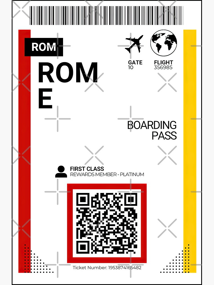 "ROM, Rome, Italy - Flight Boarding Pass Travel Ticket" Sticker for ...