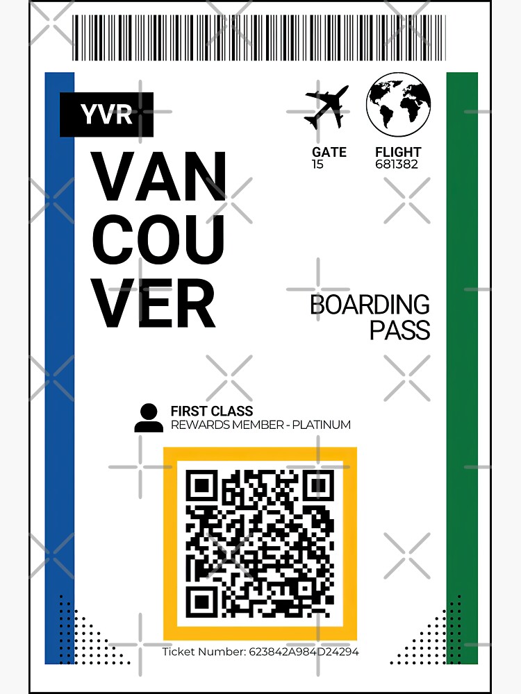 "YVR, Vancouver, Canada - Flight Boarding Pass Travel Ticket" Sticker ...