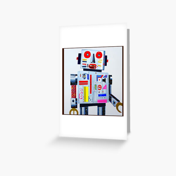 "AI-generated shiny metal robot with quizzical look on its face ...