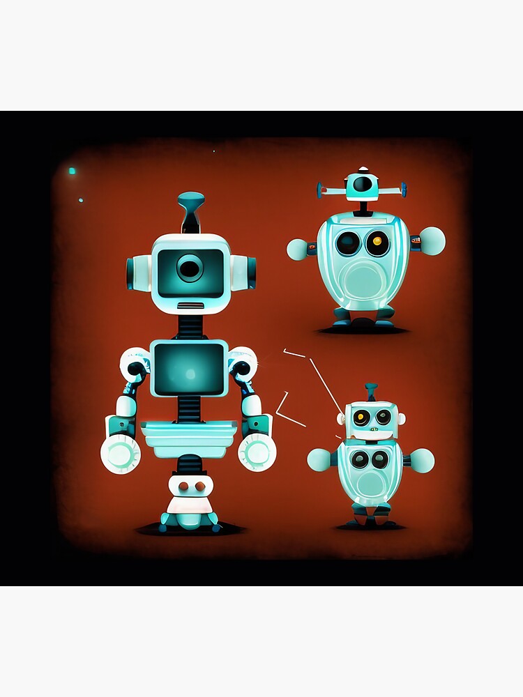 "AI-generated turquoise cyclops robots on red background" Sticker for ...