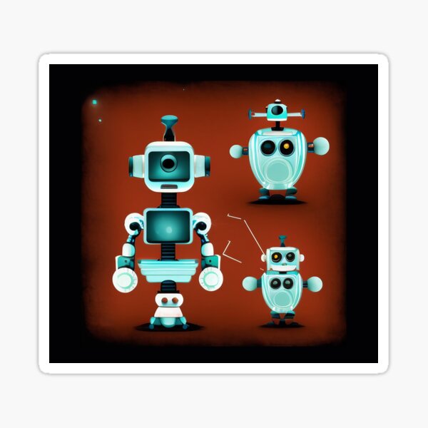"AI-generated turquoise cyclops robots on red background" Sticker for ...