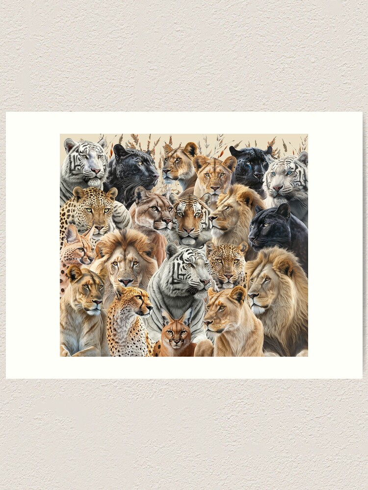 "Roaring Majesties: A Collage of the World's Big Cats. Lions, leopards ...