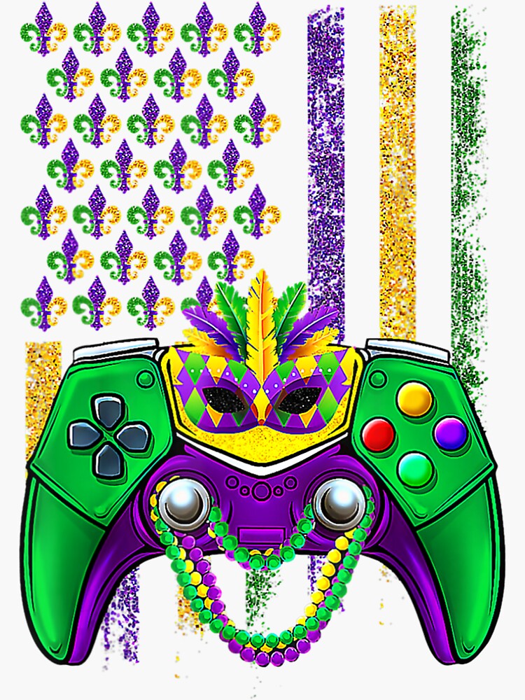 "Mardi Gras Costume Video Game Jester Hat American Flag" Sticker for ...