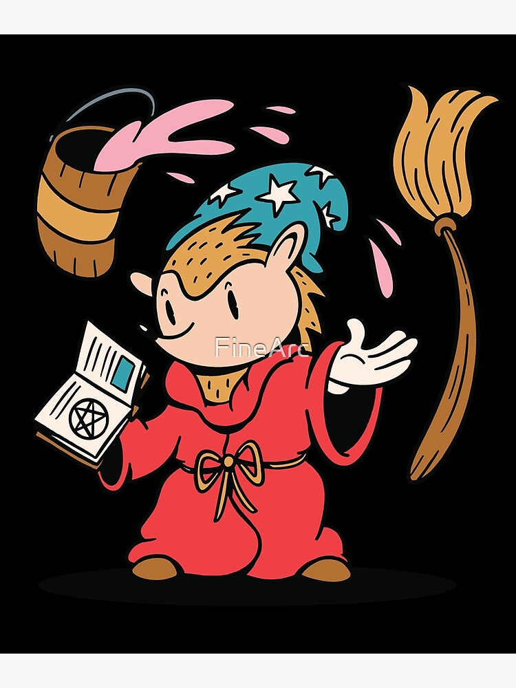 "Wizard hedgehog making a broom and a bucket fly" Poster for Sale by ...