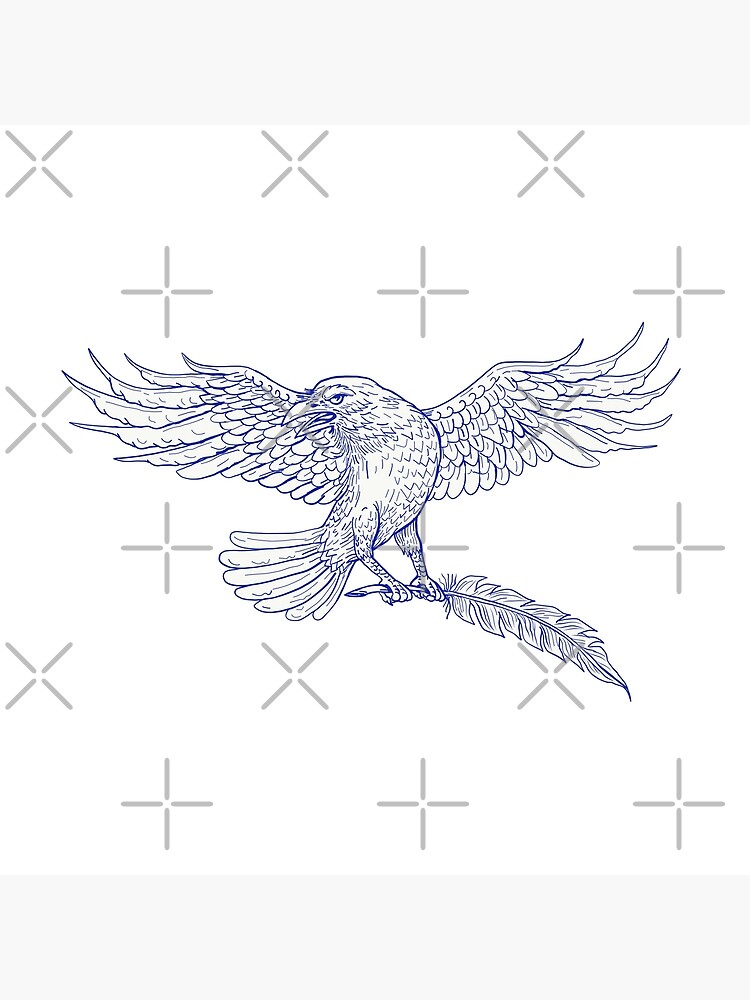 "Raven Carrying Quill Drawing" Poster for Sale by patrimonio | Redbubble