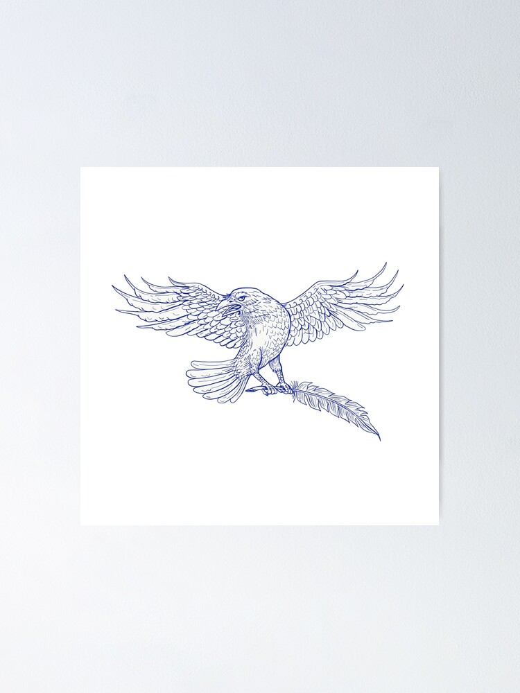 "Raven Carrying Quill Drawing" Poster for Sale by patrimonio | Redbubble
