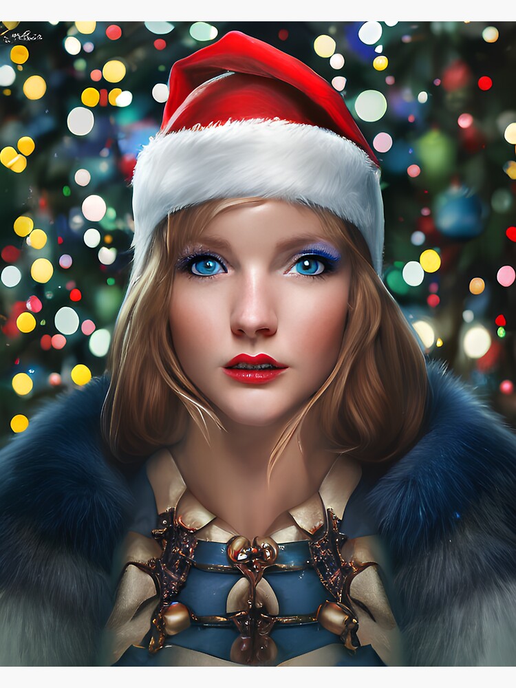 "Portrait Of Female Santa " Sticker for Sale by AIPerfection | Redbubble