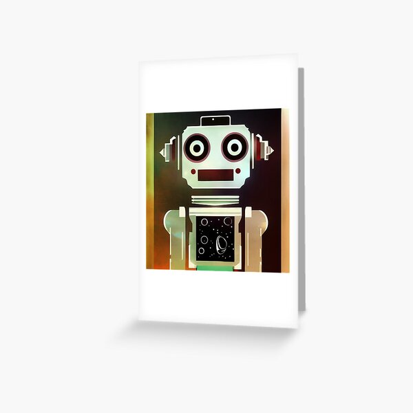 "AI-generated horrified looking robot with space pictures on its chest ...