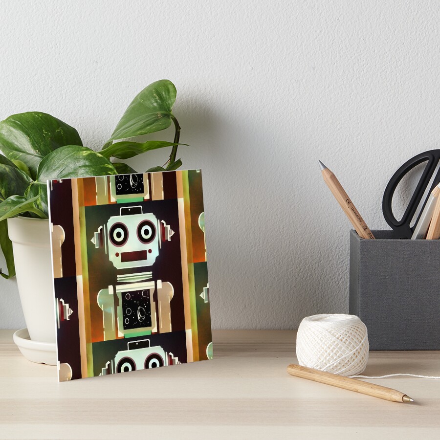 "AI-generated horrified looking robot with space pictures on its chest ...