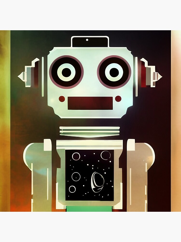 "AI-generated horrified looking robot with space pictures on its chest ...